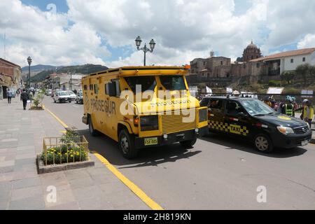 Prosegur armoured truck collecting money in Cusco Peru South America ...