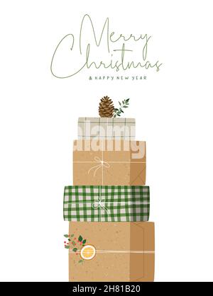 Minimalist hand drawn Christmas tree. Merry Christmas lettering. Vector ...