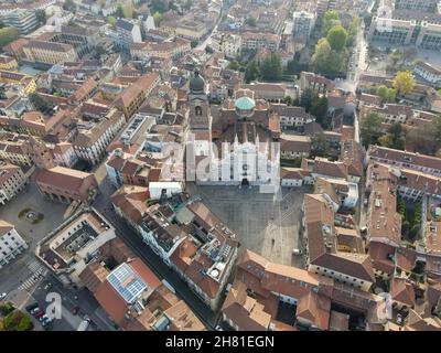 Aerial view of facade of the ancient Duomo in Monza (Monza Cathedral ...