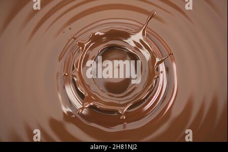Liquid Chocolate pool with crown splash and ripples. Isolated On white ...