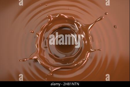 Liquid Chocolate crown splash pool with ripples. Isolated On white ...
