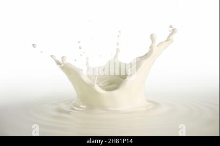 Milk crown splash, splashing in milk pool with ripples Stock Photo - Alamy