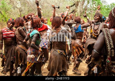 Hamar Tribe Women At A Bull Jumping Ceremony, Dimeka, Omo Valley ...