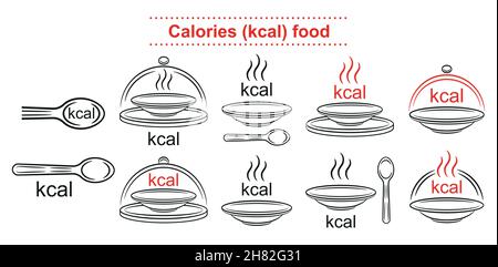 Set of healthy eating and diet meal icons. Fruits, vegetables and ...