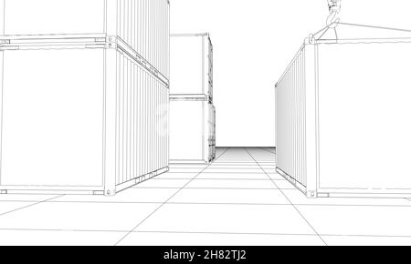Cargo containers. Wire-frame style Stock Photo - Alamy