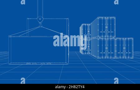 Cargo containers. Wire-frame style Stock Photo - Alamy