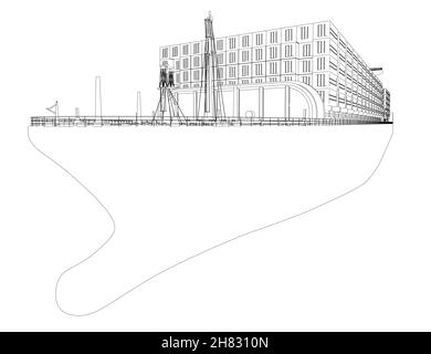 Contour of a cargo ship for containers from black lines isolated on a ...