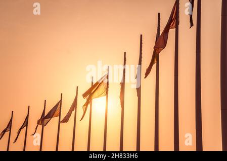 Row of european flags against sunset Stock Photo - Alamy