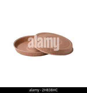 Brown paper plates isolated over white background, confectionery object ...