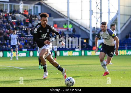 Antonee Robinson of Fulham runs with the ball during the Premier League ...