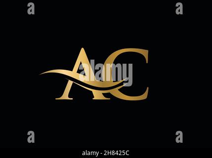 AC A C Letter Logo Design with Water Effect and Deep Blue Gradient Vector Illustration Stock ...