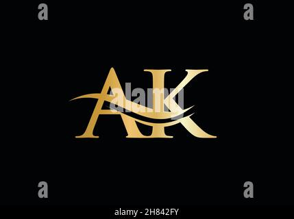 AK Letter Logo with Creative Swoosh Curved Line. AK Icon Vector with ...