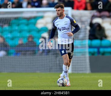 Andrew Hughes #16 of Preston North End F.C. during the Sky Bet ...