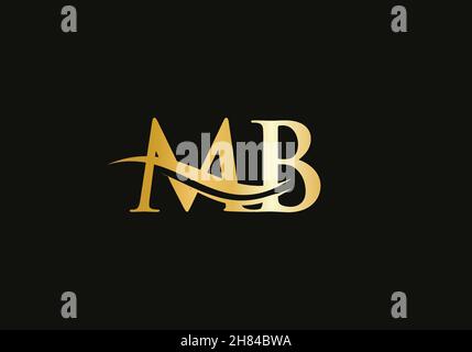 MB M B Swoosh Letter Logo Design with Modern Yellow Swoosh Curved Lines ...