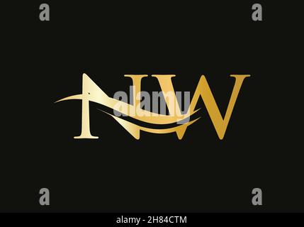 premium NW logo monogram with gold circle frame. luxury initials design ...