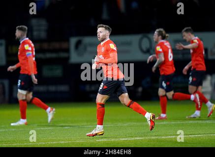 Luton Town's Jordan Clark celebrates with team-mates after scoring ...