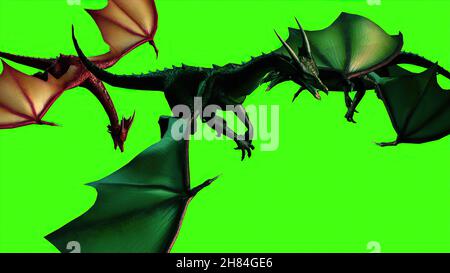 3d illustration - Dragons in fly on green screen Stock Photo - Alamy