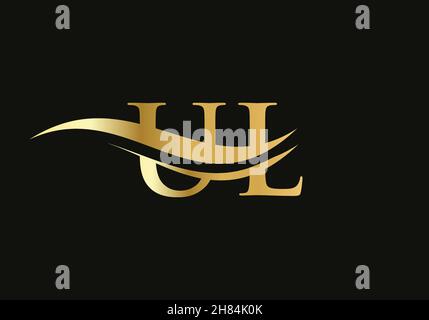 premium UL logo monogram with gold circle frame. luxury initials design ...