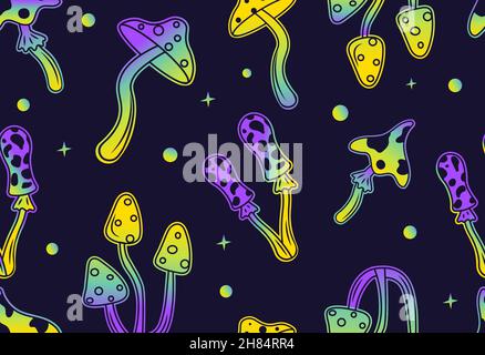Punk rock mushroom vector seamless border. Simple alternative banner ...