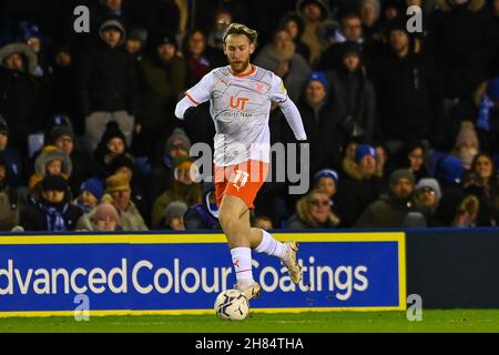 Josh Bowler #11 of Blackpool makes a break with the ball Stock Photo ...