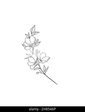 Beautiful sketch of a tattoo - a delicate twig with flowers . Flowers ...