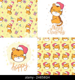 Vector pretty tiger - santa claus with a red hat. Happy New Year Stock ...