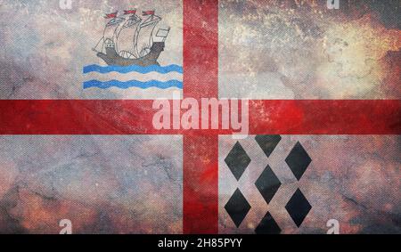 Top view of retro flag of Nanaimo, Canada with grunge texture. Canadian ...