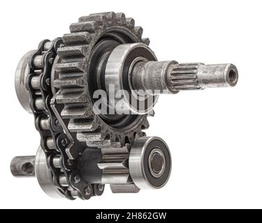 Gear reducer with chain drive, isolated on white background Stock Photo ...