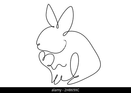 Easter bunny with heart continuous one line drawing. Rabbit simple ...