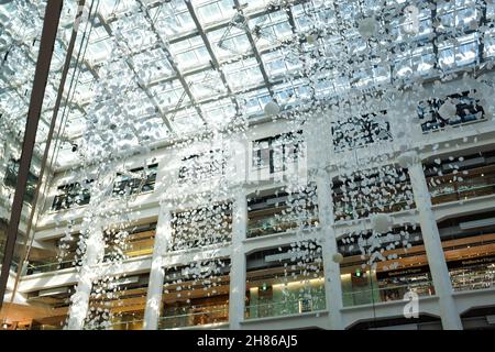 Tokyo, Marunouchi. KITTE building interior. The triangular atrium ...