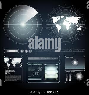 Radar screen. Black and white vector illustration Stock Vector Image ...