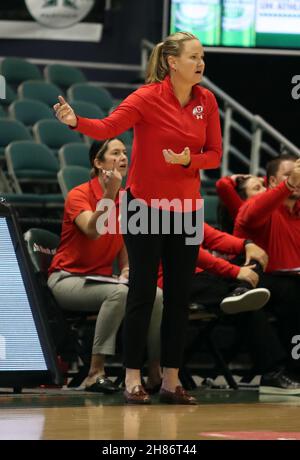 Utah head coach Lynne Roberts directs her team during the second half ...