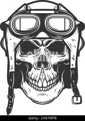 Illustration of a skull face pilot airman wearing helmet and goggles ...