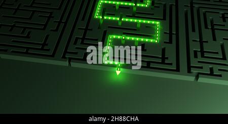 Illuminated path across rectangle labyrinth. 3D rendering Stock Photo ...