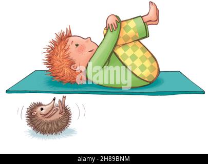 Hedgehog child yoga Stock Photo - Alamy