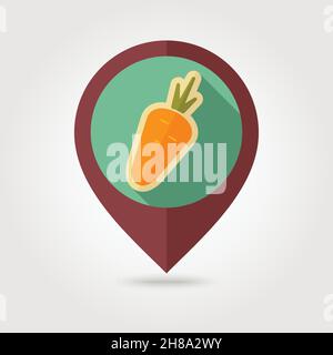 Carrot flat vector pin map icon. Map pointer. Map markers. Vegetable ...