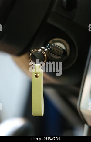 Key from modern car in ignition lock Stock Photo - Alamy
