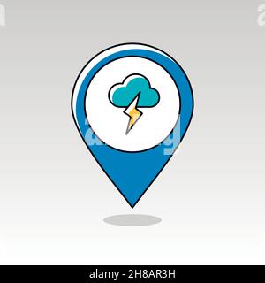 Storm Cloud Lightning outline pin map icon. Map pointer. Map markers ...