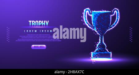 Trophy cup 3d low poly symbol with binary code background. Award design ...