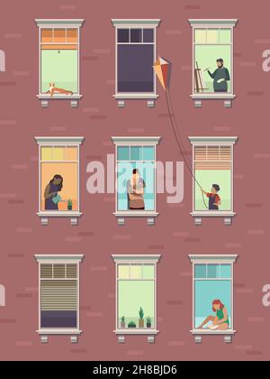Building exterior with open windows and people Stock Vector Image & Art ...