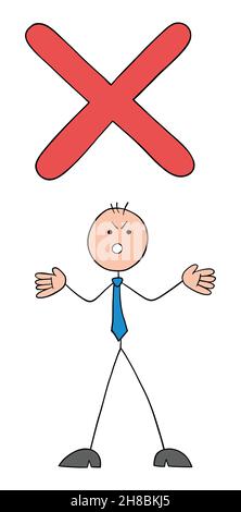 Problem, stickman businessman is angry and refuses. Hand drawn outline ...