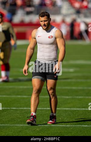 San Francisco 49ers Nick Bosa (97) warms up before an NFL football game ...