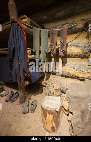 A typical log cabin soldier bunk house. The Pamplin Historical Park ...