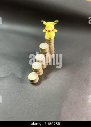 KOLKATA, INDIA - Oct 21, 2021: A top view of a happy Pikachu toy on ...