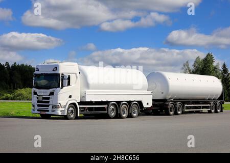 Semi Fuel Tanker side view isolated on white Stock Photo - Alamy