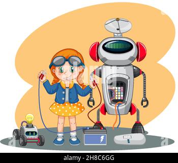 Girl fixing the robotic toy Stock Photo - Alamy