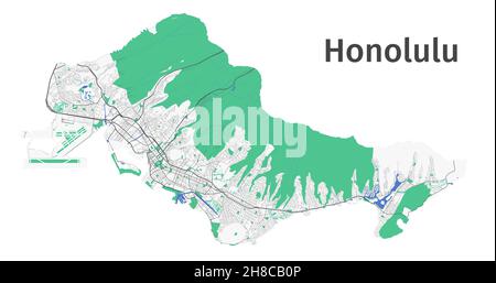 Urban vector city map of Honolulu, USA. Hawaii state capital Stock ...