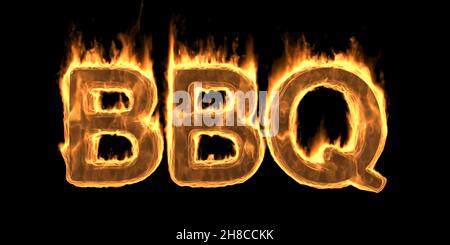 Word BBQ burning with fire and smoke, digital art isolated on black ...