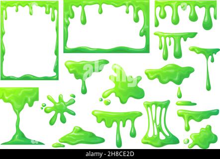 Green slime. Realistic dirt splat, goo dripping splodges of slime ...