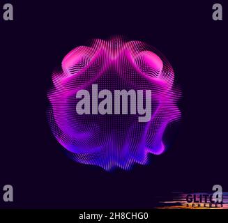 Corrupted violet point sphere. Abstract vector colorful mesh on dark ...